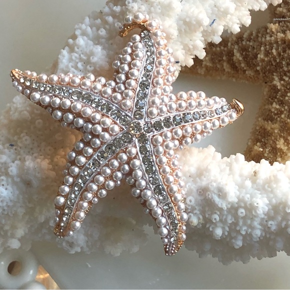 Jewelry | New Starfish Pearl Rhinestone Pin Brooch | Poshmark